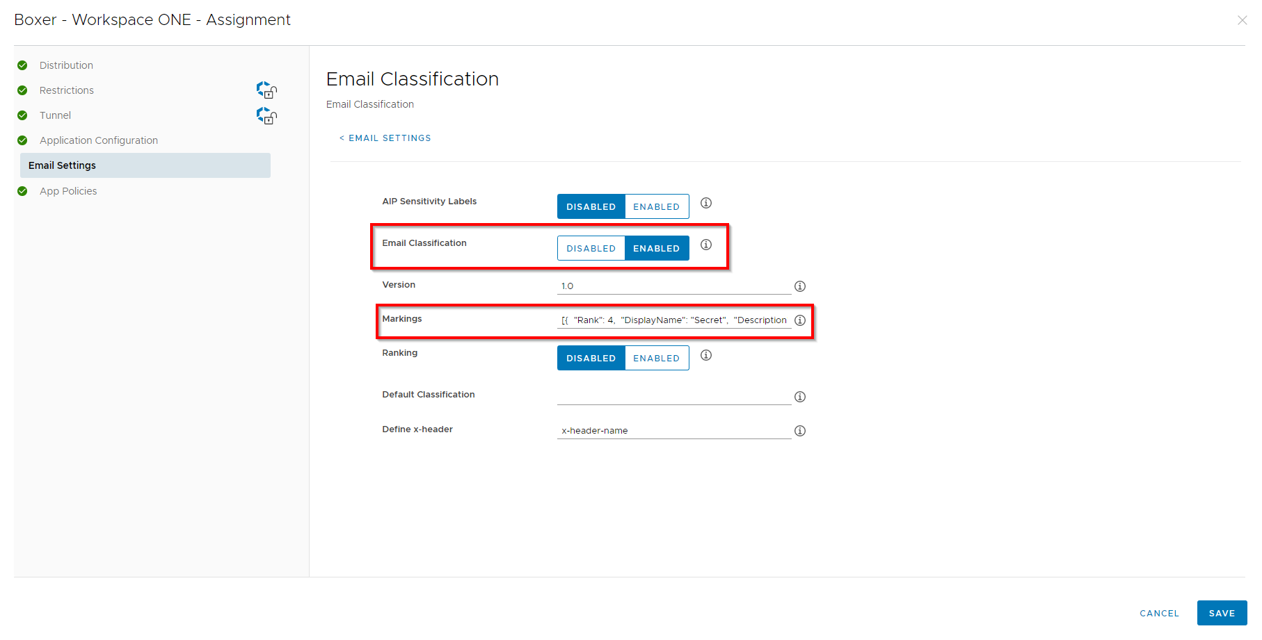 Add Email Classifications in Workspace ONE Boxer (82761)
