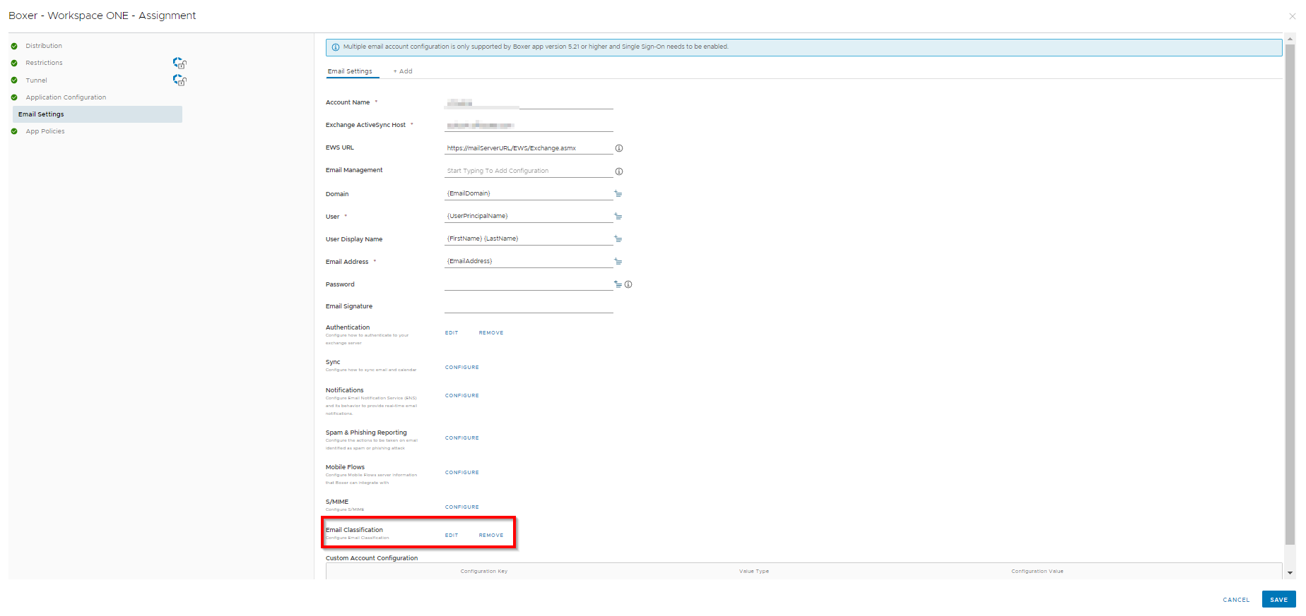 Add Email Classifications in Workspace ONE Boxer (82761)