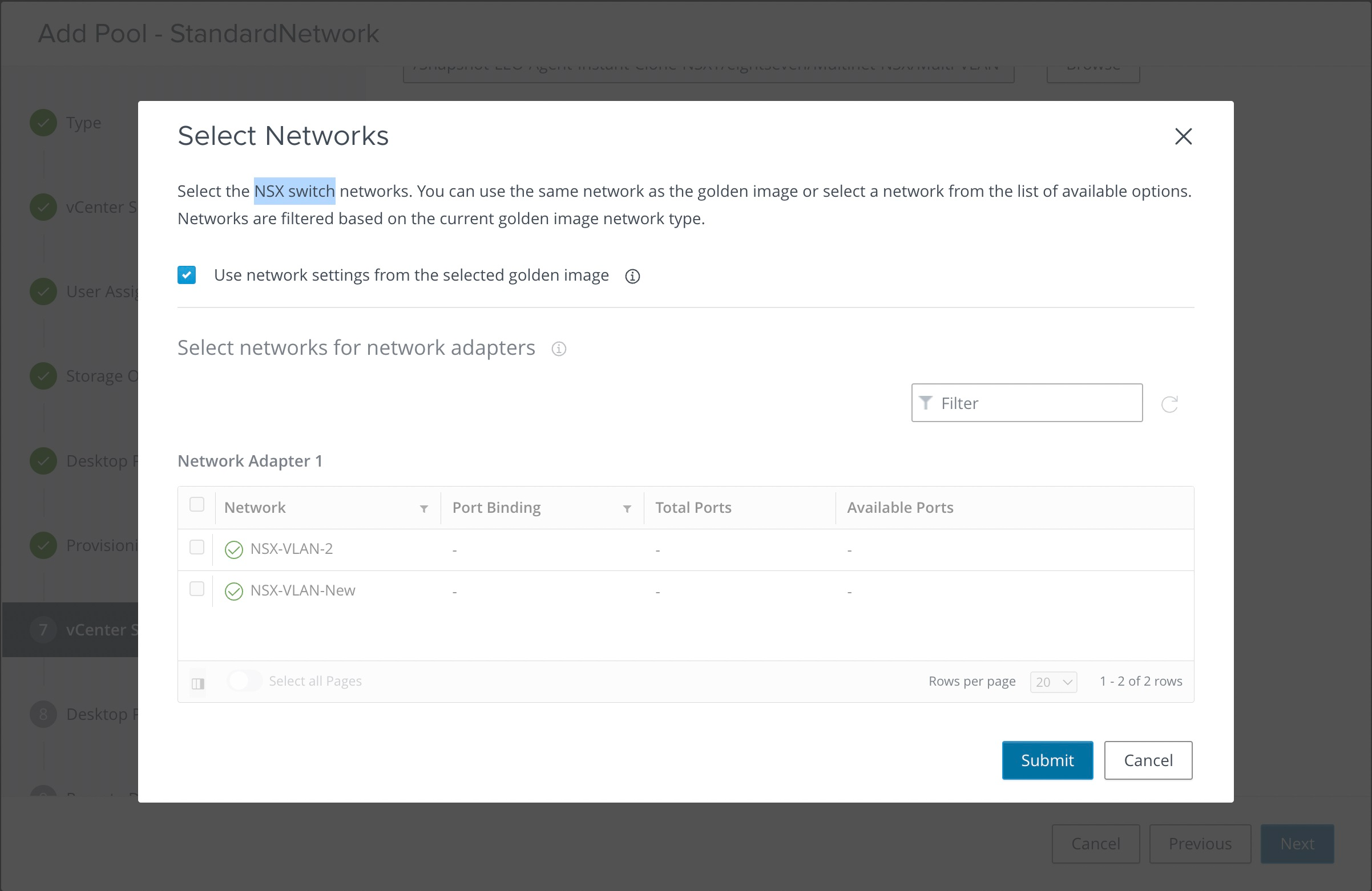 Managing network assignments for instant clone desktop pools and farms in Horizon 8.8 (90569)