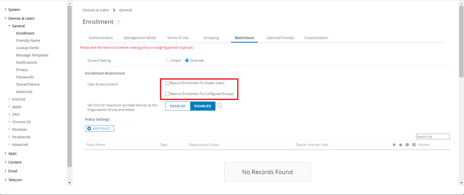 Enrollment Blocked" error during Workspace ONE enrollment (50101102)