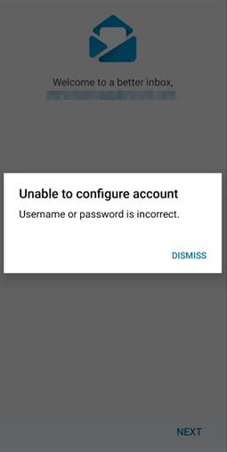 Unable to configure account Username or Password is incorrect error on ...