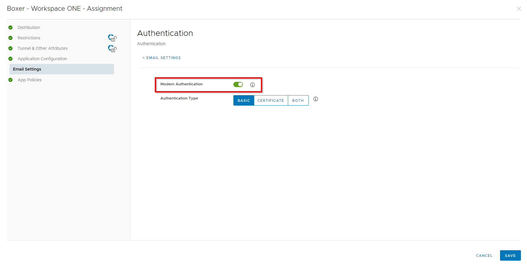 Enable Modern Authentication(OAuth) in Workspace ONE Boxer (50120663)