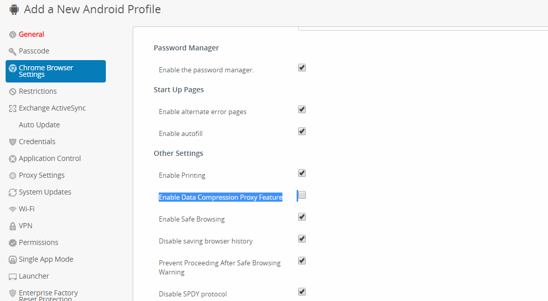 Enable/Disable Data Saver Mode in Google Chrome Android Enterprise [Android for Work] (50121277)