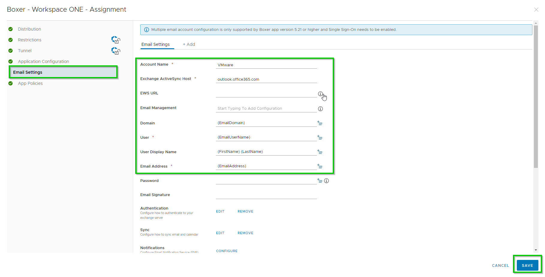 How to configure VMware Workspace ONE Boxer (50122061)