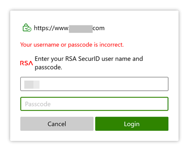 Unified Access Gateway(UAG): RSA SecurID fails with incorrect username or passcode (88005)