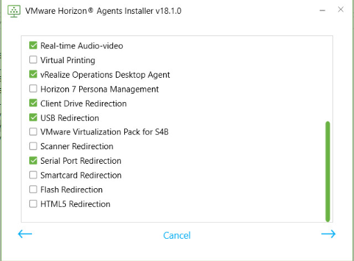 Ability to select the View agent features while installing VMware ...