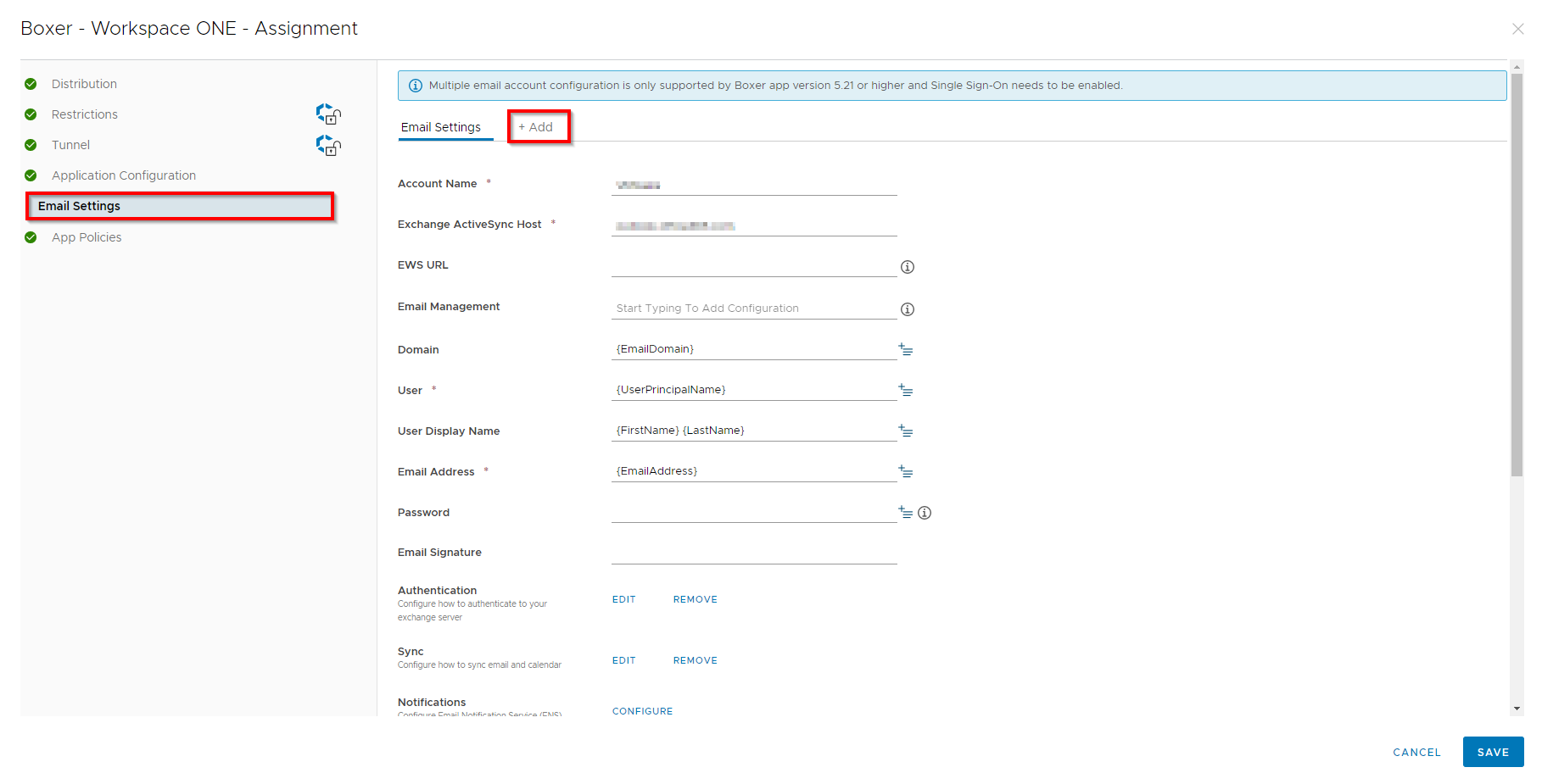 Add multiple managed accounts for Workspace ONE Boxer (82798)