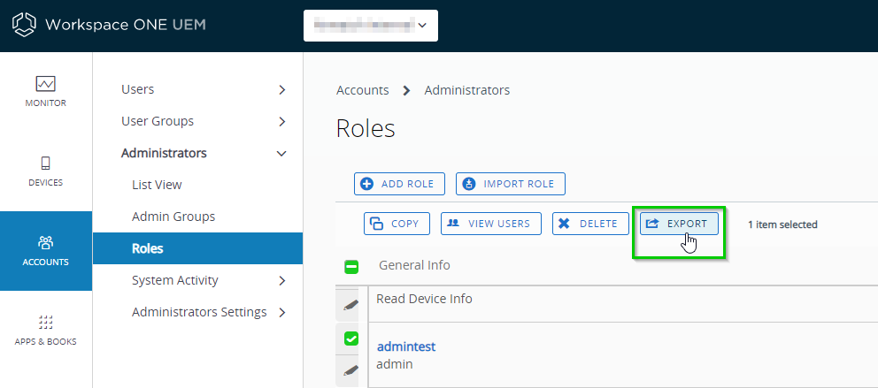 Create a customized role in the Workspace ONE UEM Console (2960077)