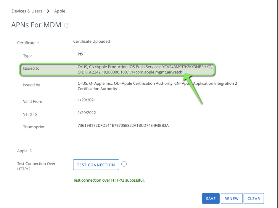 How to confirm APNs topic for Apple iOS MDM devices and Workspace ONE UEM console (83343)