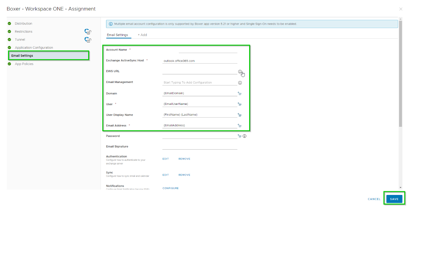 How to configure Omnissa Workspace ONE Boxer (50122061)