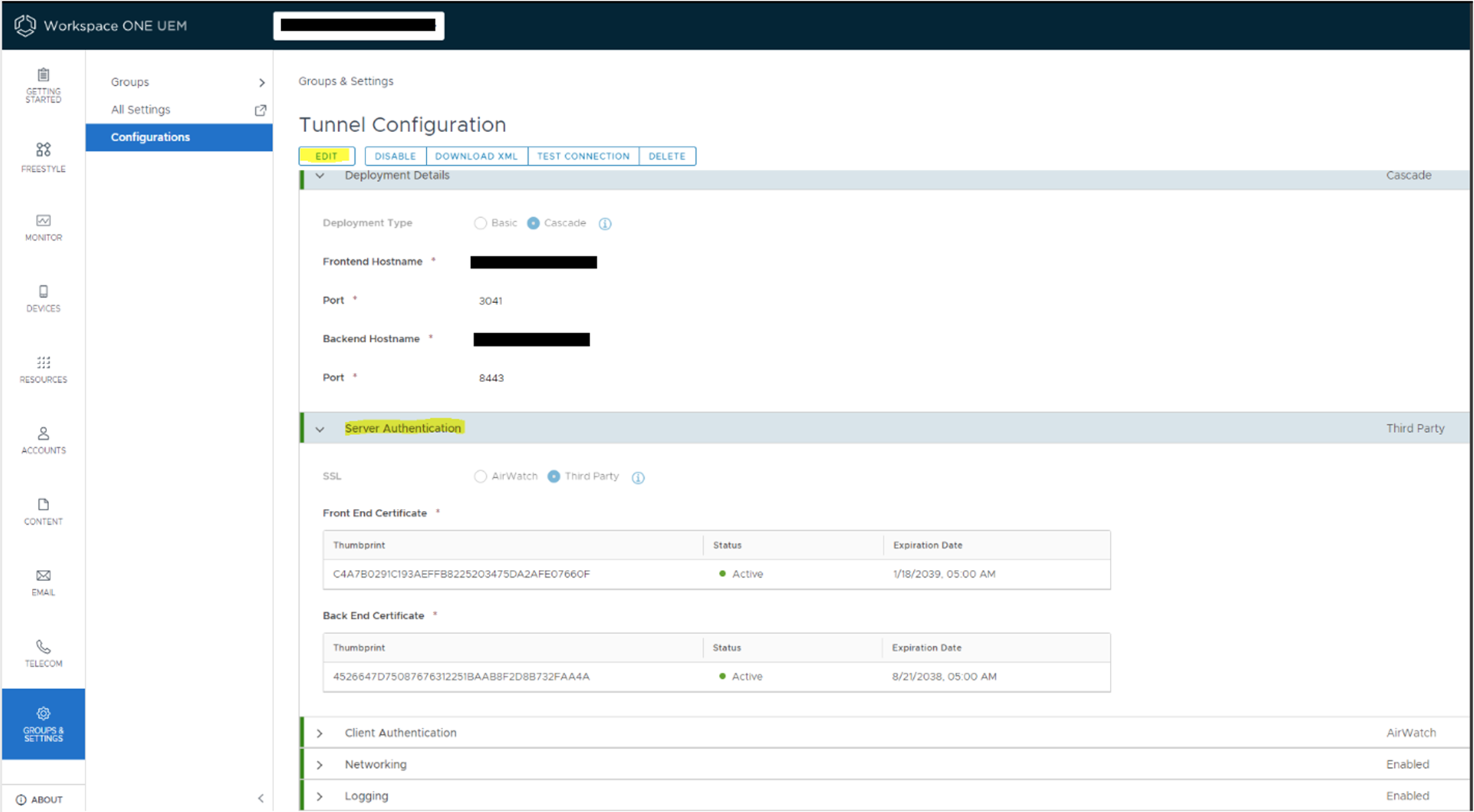 Renew Tunnel Server authentication certificate (93055)