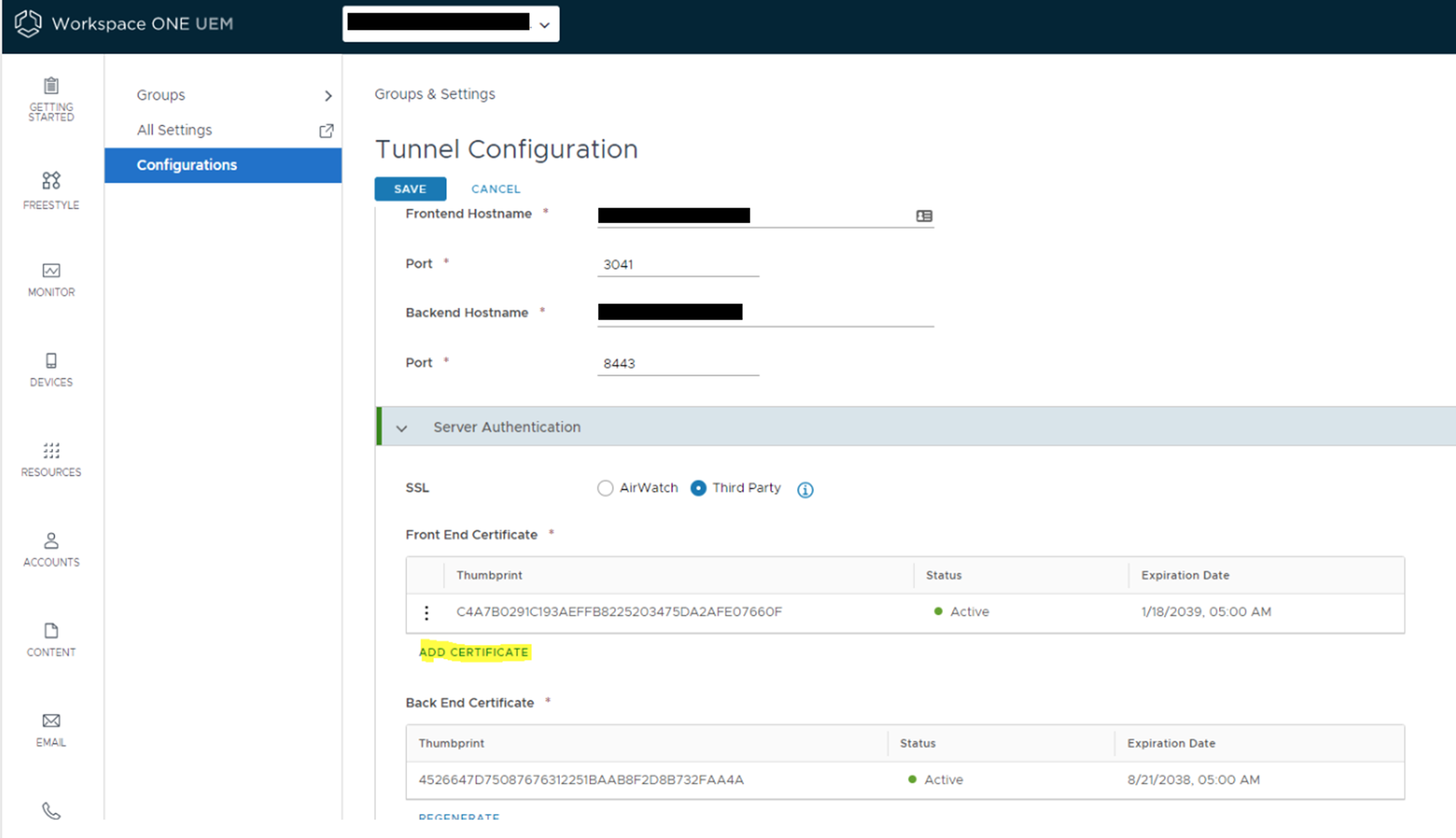 Renew Tunnel Server authentication certificate (93055)
