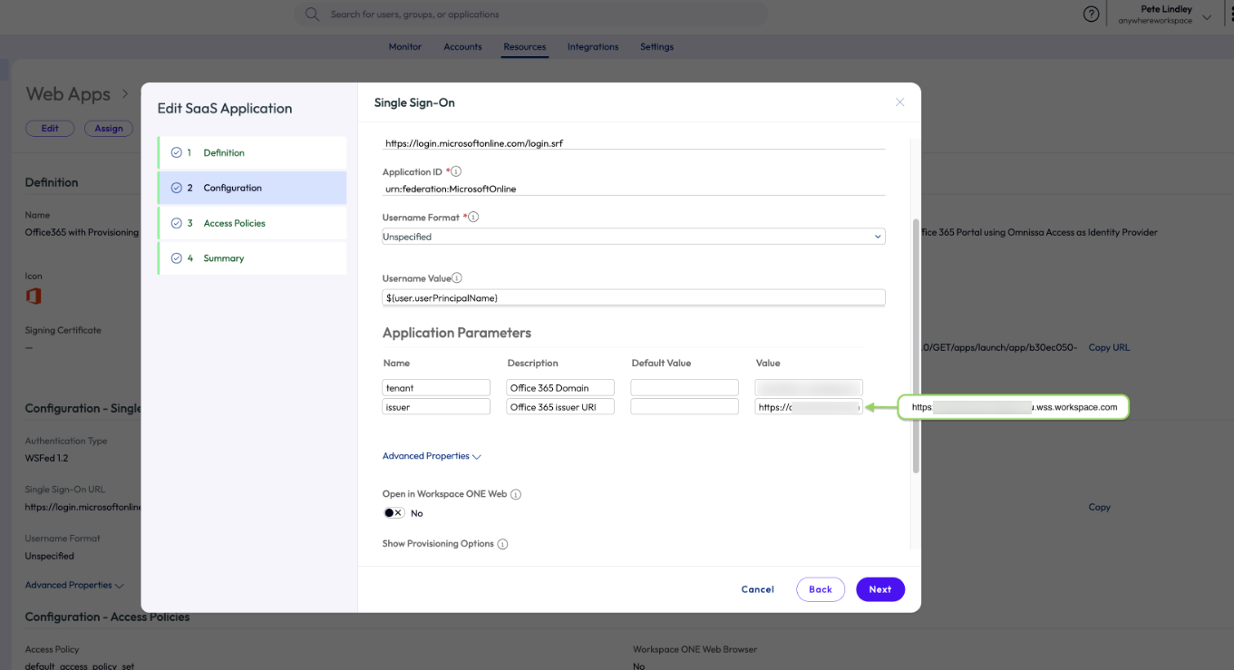Omnissa Access / Hub Services / Omnissa Identity Service: Office 365 ...