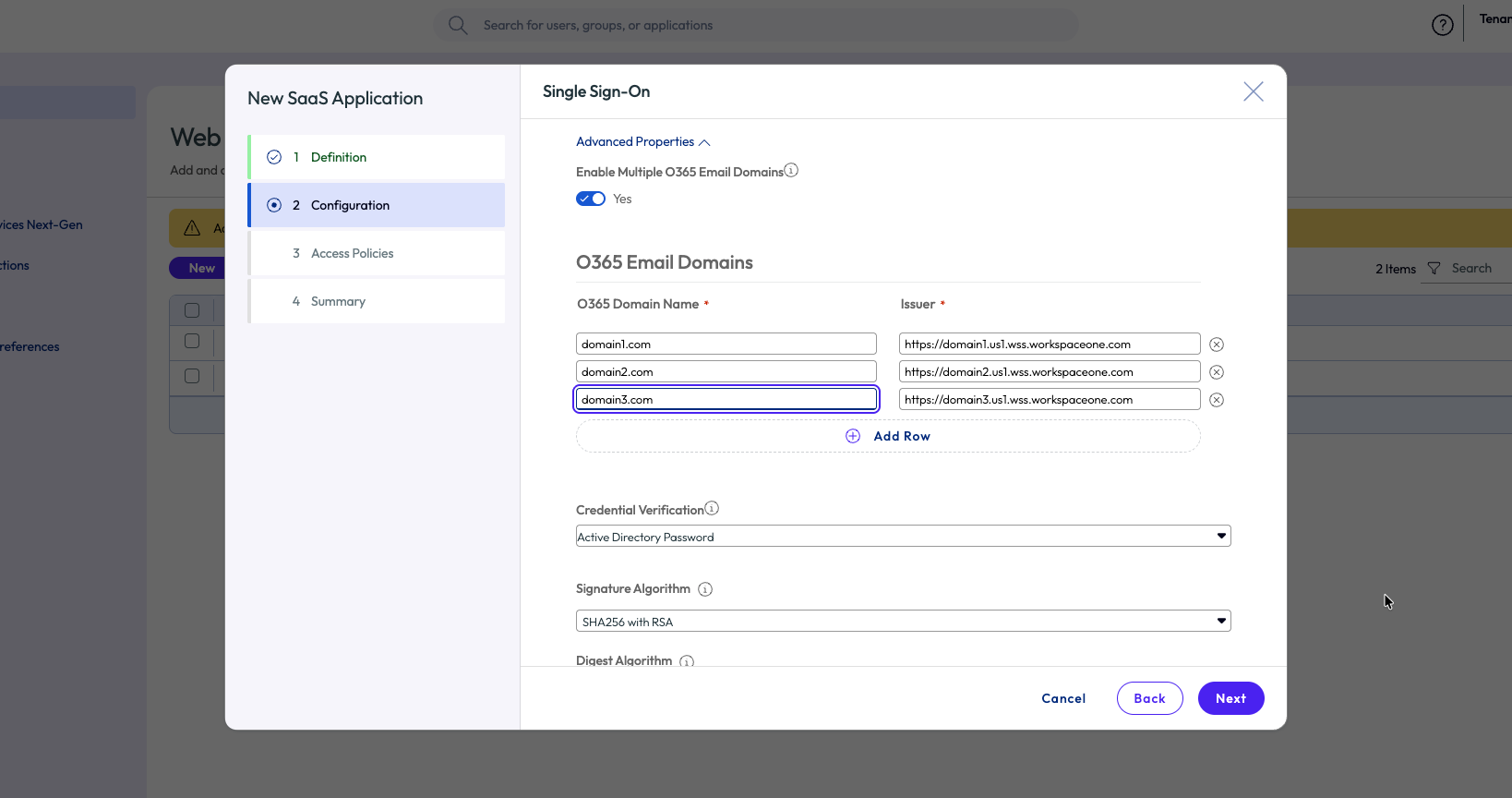 Omnissa Access / Hub Services / Omnissa Identity Service: Office 365 ...