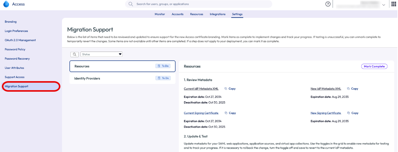 Omnissa Access / Hub Services / Omnissa Identity Service: Upcoming URL ...