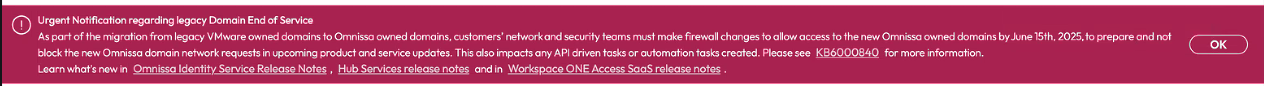 Omnissa Access / Hub Services / Omnissa Identity Service: Upcoming URL ...